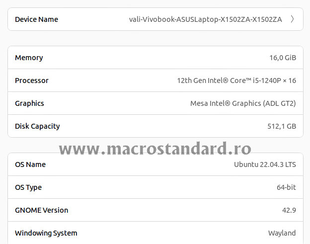 Ubuntu instalat pe laptop Asus VivoBook X1502ZA